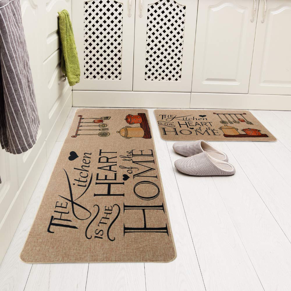 Carvapet 2 Pieces Non-Slip Rubber Back Kitchen Runner Set Floor Mats Bathroom Rug Doormat Runner, 18"x59"+18"x30", Kitchen