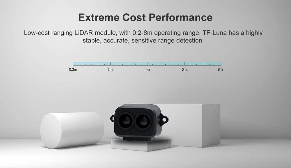 youyeetoo TF-Luna Lidar Sensor Kit, with 1x USB-TTL Adapter 1x Dupont Line, 0.2-8m Measurement Range Distance, Support Raspberry Arduino STM32 MCU for Drone Industrial Sensing Robot Smart Home