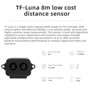 youyeetoo TF-Luna Lidar Sensor Kit, with 1x USB-TTL Adapter 1x Dupont Line, 0.2-8m Measurement Range Distance, Support Raspberry Arduino STM32 MCU for Drone Industrial Sensing Robot Smart Home