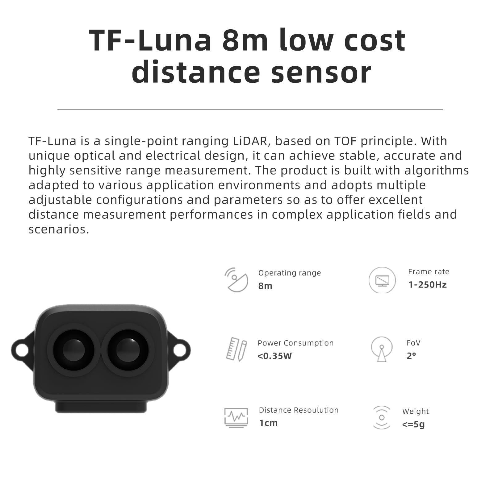 youyeetoo TF-Luna Lidar Sensor Kit, with 1x USB-TTL Adapter 1x Dupont Line, 0.2-8m Measurement Range Distance, Support Raspberry Arduino STM32 MCU for Drone Industrial Sensing Robot Smart Home