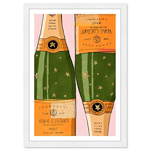 Wynwood Studio Drinks and Spirits Wall Art Framed Prints 'Shiny Champagne Home Décor, Orange, Green, 33270_13x19_SUPERB_PSW_NLC