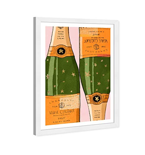 Wynwood Studio Drinks and Spirits Wall Art Framed Prints 'Shiny Champagne Home Décor, Orange, Green, 33270_13x19_SUPERB_PSW_NLC