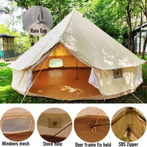 Outdoor Glamping Safari Tent Luxury Cotton Canvas 3M/4M/5M/6M Yurt Bell Tent for Family Camping (Beige Canvas, 4M Bell Tent)