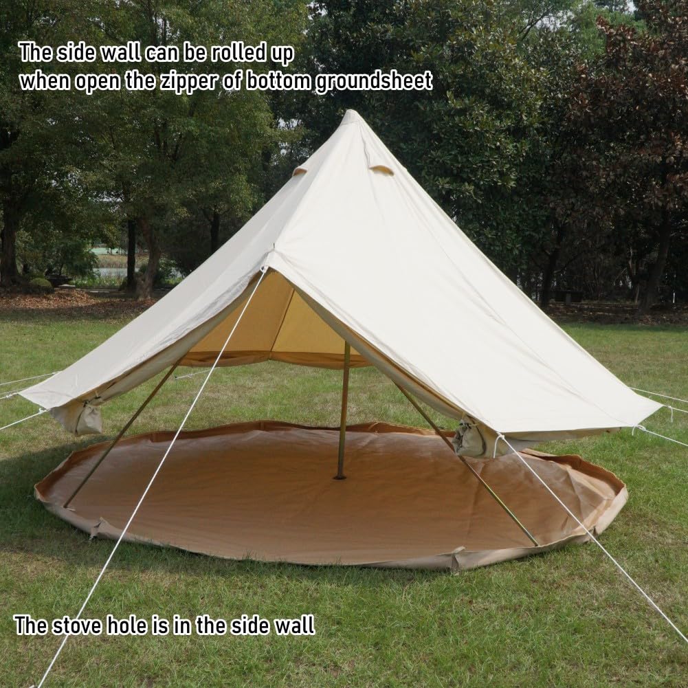 Outdoor Glamping Safari Tent Luxury Cotton Canvas 3M/4M/5M/6M Yurt Bell Tent for Family Camping (Beige Canvas, 4M Bell Tent)