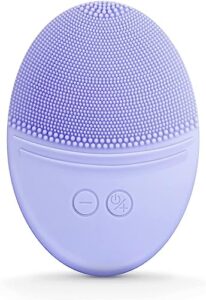 ezbasics facial cleansing brush made with ultra hygienic soft silicone, waterproof sonic vibrating face brush for deep cleansing, gentle exfoliating and massaging, inductive charging (violet)