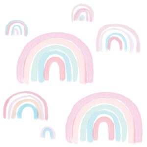 lambs & ivy watercolor pastel rainbow nursery/kids wall decals - pink/mint