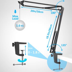 20+18.5in Rode Podmic Stand with Pop Filter, Professional Boom Arm and Windscreen for Rode PodMic Cardioid Dynamic Podcasting Microphone by YOUSHARES