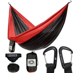 tree camping hammock for outdoors – lightweight double hammock with 2 tree straps, 2 carabiners and stuff sack – 210t parachute nylon triple stitched to support 500 lbs for backpacking and hiking