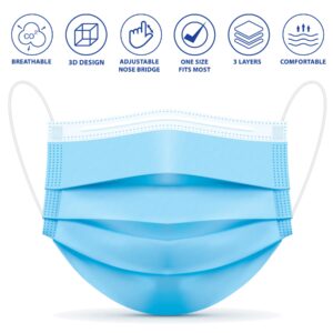 Disposable Face Masks, 100 Pac Face Mask Disposable Mask-Blue