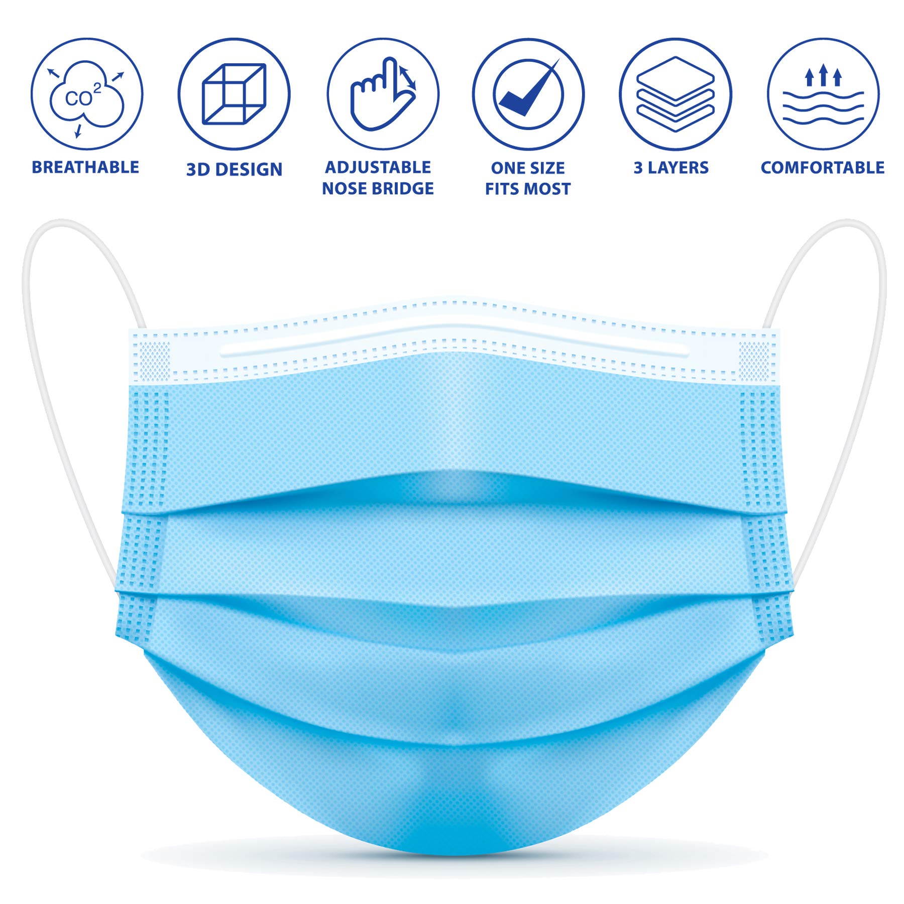 Disposable Face Masks, 100 Pac Face Mask Disposable Mask-Blue