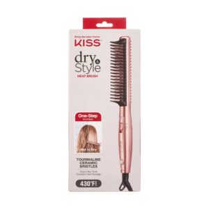 KISS Dry and Style Heat Brush, Wet to Dry Detangling and Volumizing Heat Comb, Tourmaline Ceramic Bristles, 2 Temperature Settings, Ultra Lightweight Handle, 360° Swivel Power Cord, 1.19 Lbs.