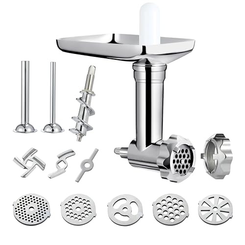 Metal Food Grinder Attachment for KitchenAid Stand Mixers Includes Sausage Stuffer Tubes,Durable Meat Grinder Food Processor Attachment for kitchenAid,with a Wealth of Accessories