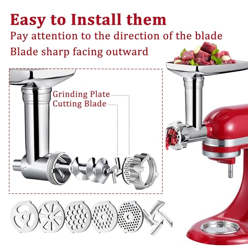 Metal Food Grinder Attachment for KitchenAid Stand Mixers Includes Sausage Stuffer Tubes,Durable Meat Grinder Food Processor Attachment for kitchenAid,with a Wealth of Accessories