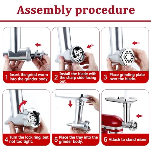 Metal Food Grinder Attachment for KitchenAid Stand Mixers Includes Sausage Stuffer Tubes,Durable Meat Grinder Food Processor Attachment for kitchenAid,with a Wealth of Accessories