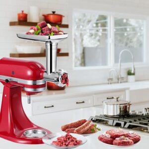 Metal Food Grinder Attachment for KitchenAid Stand Mixers Includes Sausage Stuffer Tubes,Durable Meat Grinder Food Processor Attachment for kitchenAid,with a Wealth of Accessories