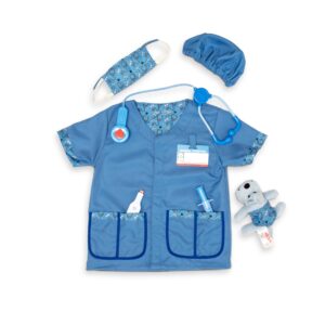 melissa & doug veterinarian role-play costume set (frustration-free packaging) - kids vet costume pretend play dress-up blue large