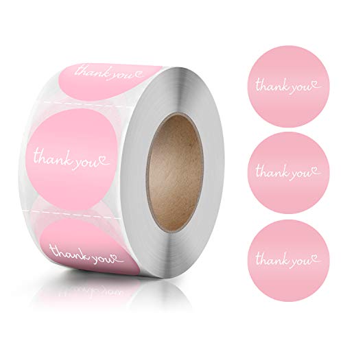 Thank You Stickers,1.5 Inch Pink Thank You Sticker Roll for Business,500 Pcs Thank You Labels for Gifts Bags,Envelopes,Bubble mailers& Bags