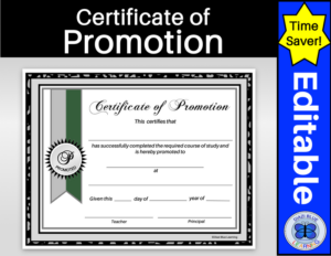 certificate of promotion gray & green ribbon