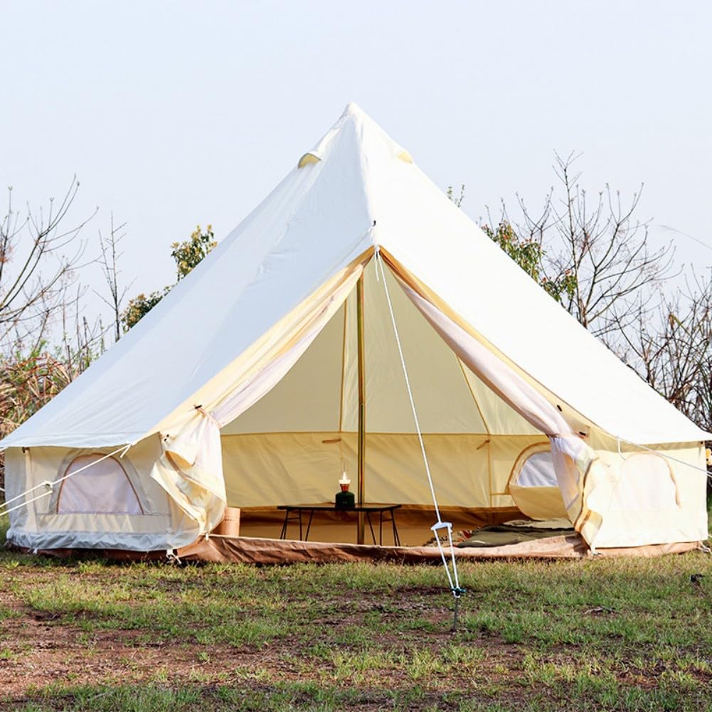 Latourreg Outdoor Luxury Waterproof 3M/4M/5M/6M Oxford Bell Tent with Zipped Detachable Groundsheet (White Oxford Cloth, 4M Bell Tent)