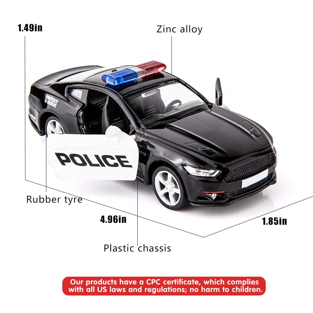 BDTCTK 1/36 GT Police Car Model Zinc Alloy Die-Cast Pull Back Vehicles Kid Toys for Boy Girl Gift (Black)