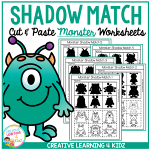 shadow matching monster cut & paste worksheets