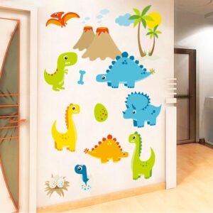 Cute Cartoon Dinosaur Wall Decals, Peel and Stick Colorful Wall Art Mural for Kids Bedroom,Nursery, Classroom & More,17.7 x23.6inch