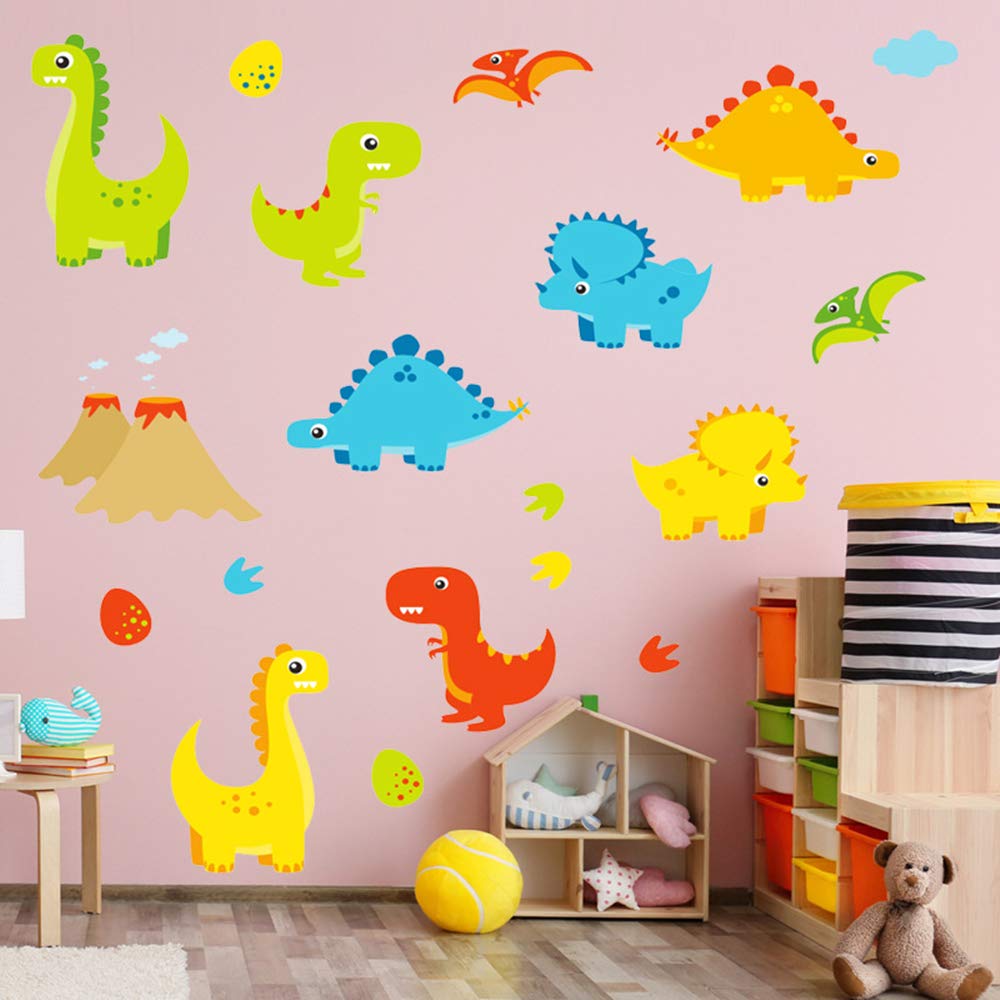 Cute Cartoon Dinosaur Wall Decals, Peel and Stick Colorful Wall Art Mural for Kids Bedroom,Nursery, Classroom & More,17.7 x23.6inch