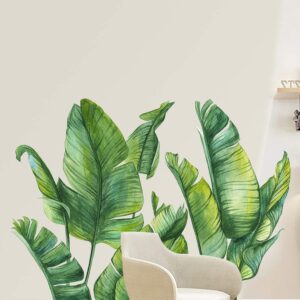 green plants wall stickers, removable pvc fresh leaves stick wall decals, creative murals paper for decor girls boys kids nursery baby home living room bedroom kitchen (33.4 x 21.6 inch)