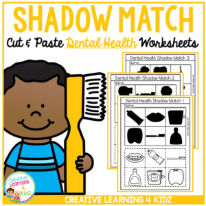 shadow matching dental health cut & paste worksheets