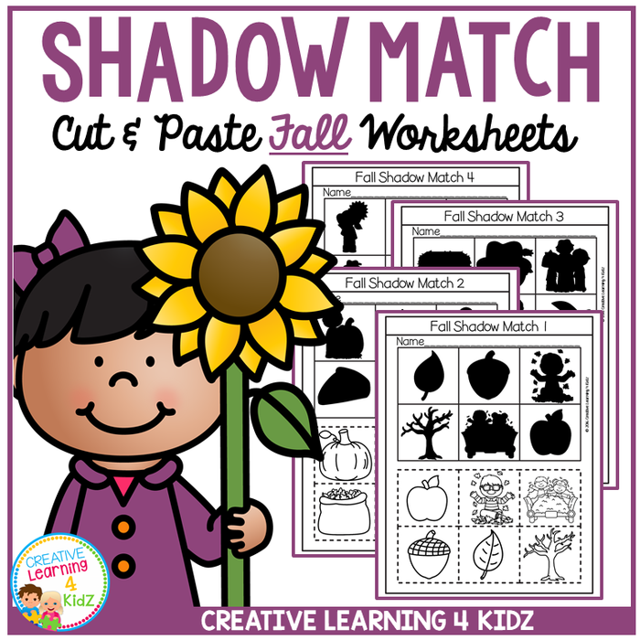 Shadow Matching Fall Cut & Paste Worksheets