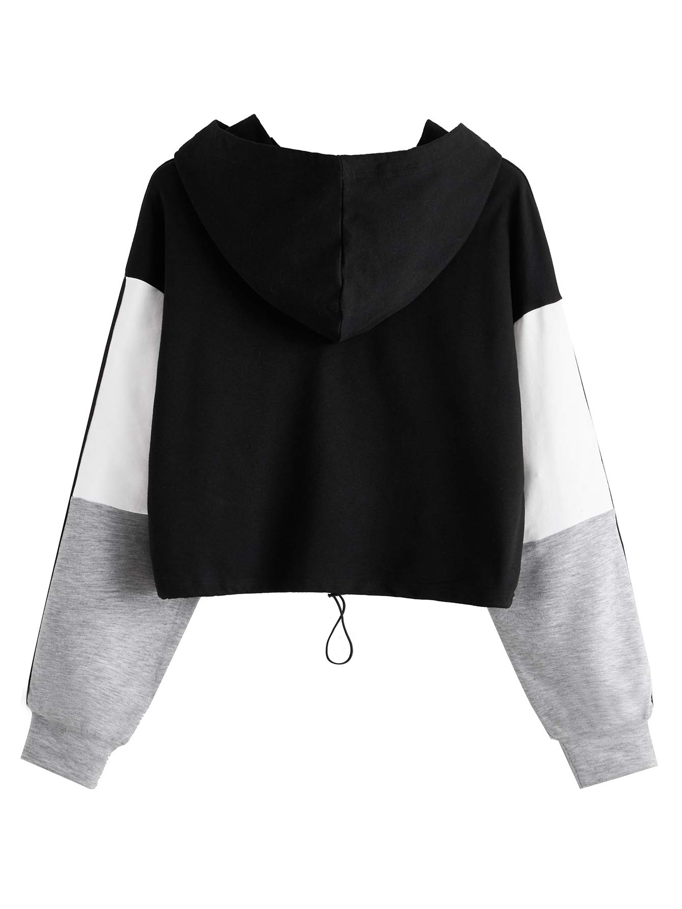 SweatyRocks Women's Casual Long Sleeve Colorblock Pullover Hoodie Sweatshirt Crop Top Black Grey X-Small