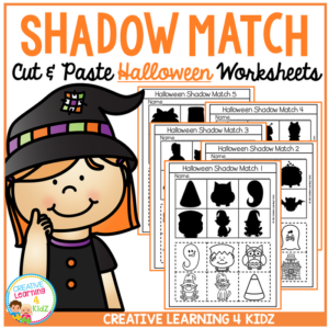 shadow matching halloween cut & paste worksheets