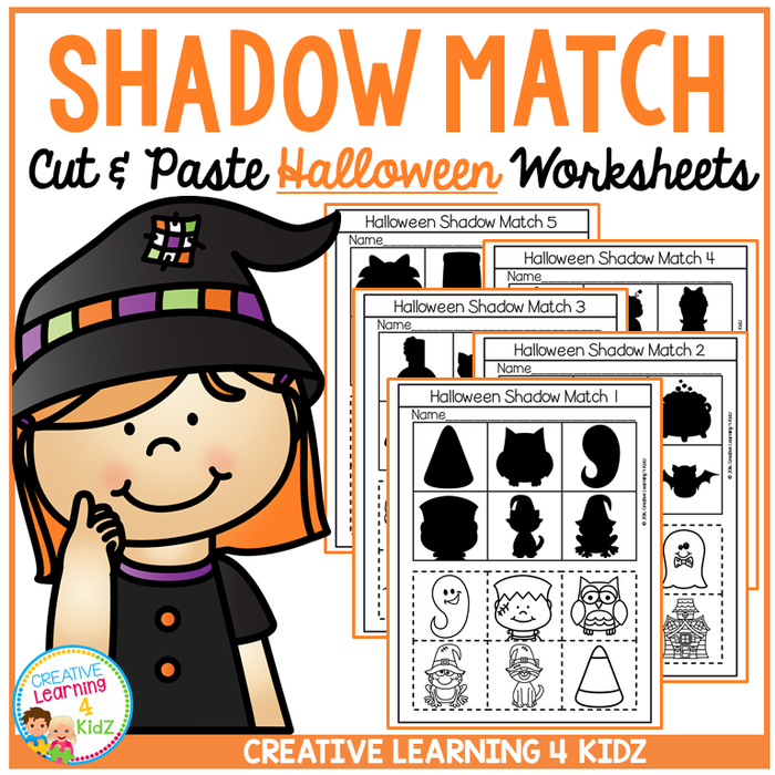 Shadow Matching Halloween Cut & Paste Worksheets