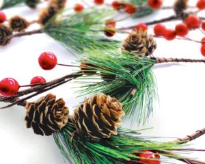 olyphan holiday garland red berry garlands thanksgiving table decor, christmas fireplace decoration banister for winter holidays/artificial burgundy berries for indoor/outdoor xmas 6 feet long (6ft)