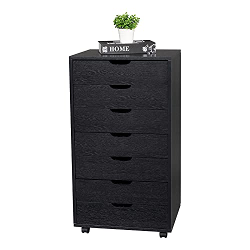 Knocbel Mobile Storage Cabinet with 7 Drawers, Home Office Rolling File Cabinet on Wheels, 19.2" L x 15.9" W x 35.4" H (Black)