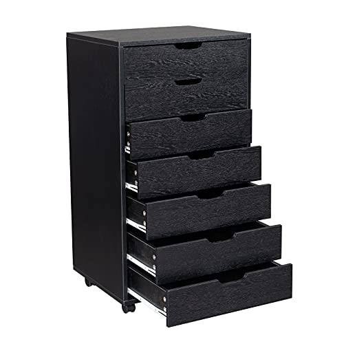 Knocbel Mobile Storage Cabinet with 7 Drawers, Home Office Rolling File Cabinet on Wheels, 19.2" L x 15.9" W x 35.4" H (Black)