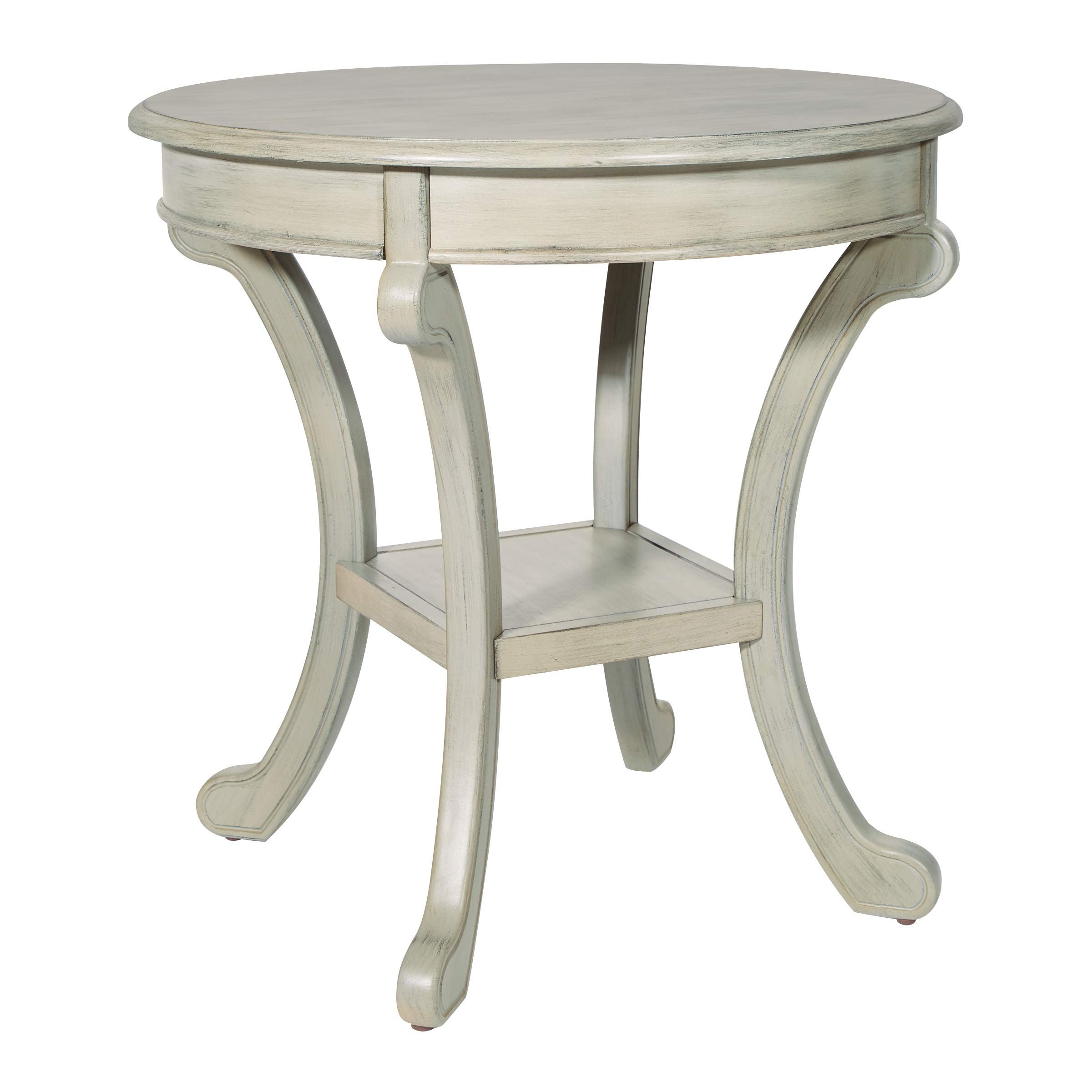 OSP Home Furnishings Vermont Hand Painted Round Accent Table with Traditional Style, Antique Grey Stone