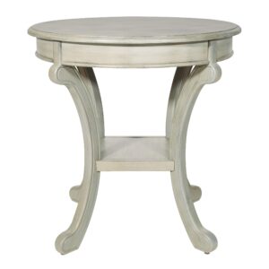 OSP Home Furnishings Vermont Hand Painted Round Accent Table with Traditional Style, Antique Grey Stone