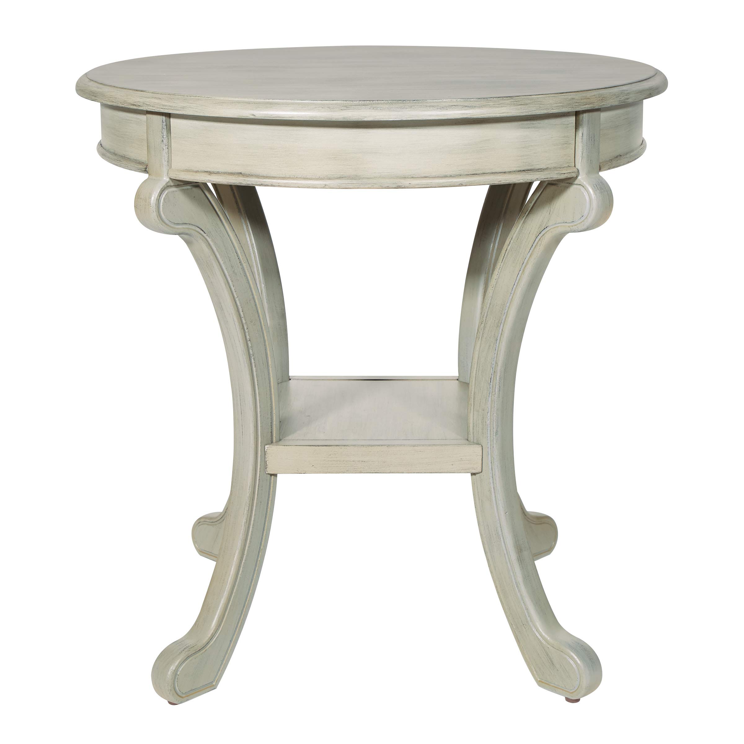 OSP Home Furnishings Vermont Hand Painted Round Accent Table with Traditional Style, Antique Grey Stone