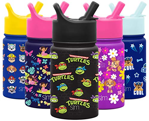 Simple Modern Teenage Mutant Ninja Turtles Kids Water Bottle with Straw Insulated Stainless Steel Toddler Cup for Boys, Girls, School | Summit Collection | 10oz, TMNT Turtles Unite