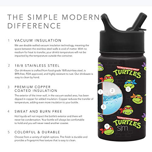 Simple Modern Teenage Mutant Ninja Turtles Kids Water Bottle with Straw Insulated Stainless Steel Toddler Cup for Boys, Girls, School | Summit Collection | 10oz, TMNT Turtles Unite