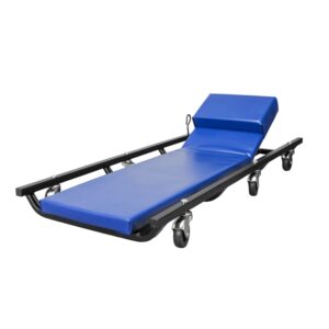 tce atr6452u torin rolling garage/shop creeper: 40" padded mechanic cart with adjustable headrest and 6 casters, blue