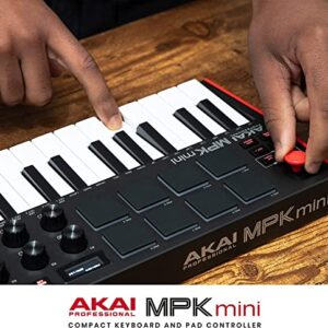 AKAI Professional MPK Mini MK3 - 25 Key USB MIDI Keyboard Controller With 8 Backlit Drum Pads, 8 Knobs and Music Production Software Included