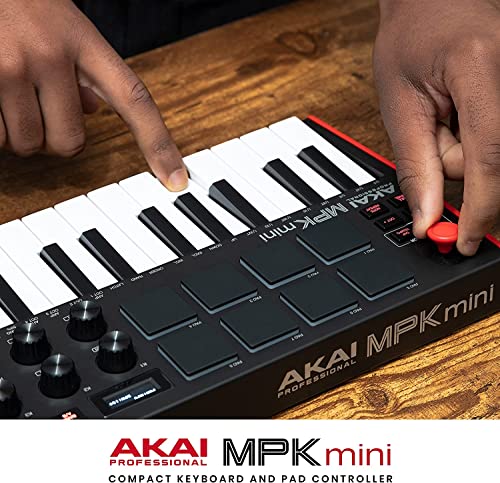 AKAI Professional MPK Mini MK3 - 25 Key USB MIDI Keyboard Controller With 8 Backlit Drum Pads, 8 Knobs and Music Production Software Included