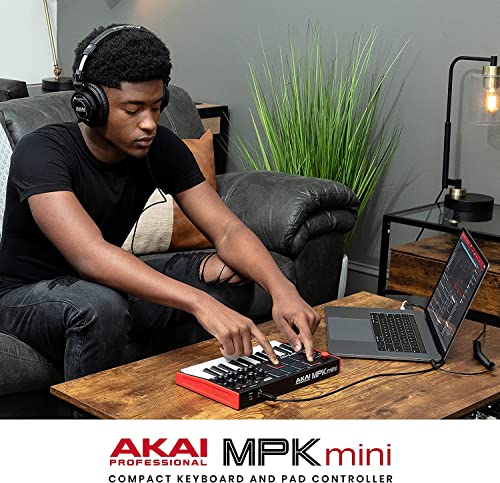 AKAI Professional MPK Mini MK3 - 25 Key USB MIDI Keyboard Controller With 8 Backlit Drum Pads, 8 Knobs and Music Production Software Included