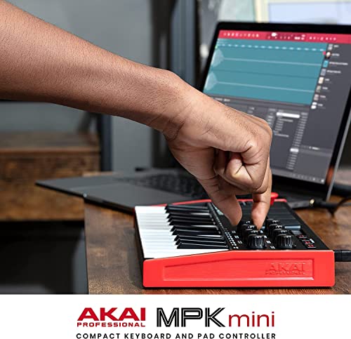 AKAI Professional MPK Mini MK3 - 25 Key USB MIDI Keyboard Controller With 8 Backlit Drum Pads, 8 Knobs and Music Production Software Included