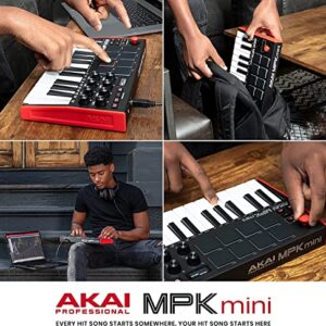 AKAI Professional MPK Mini MK3 - 25 Key USB MIDI Keyboard Controller With 8 Backlit Drum Pads, 8 Knobs and Music Production Software Included