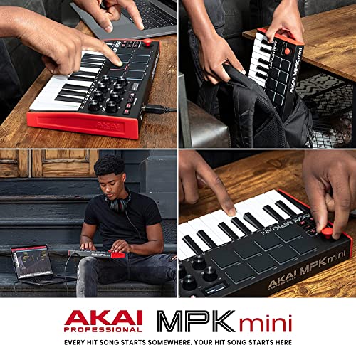 AKAI Professional MPK Mini MK3 - 25 Key USB MIDI Keyboard Controller With 8 Backlit Drum Pads, 8 Knobs and Music Production Software Included