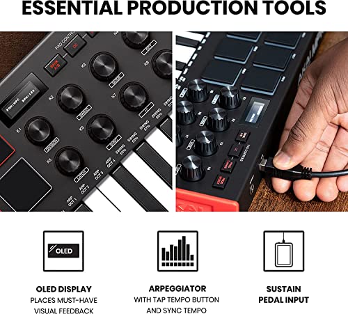 AKAI Professional MPK Mini MK3 - 25 Key USB MIDI Keyboard Controller With 8 Backlit Drum Pads, 8 Knobs and Music Production Software Included