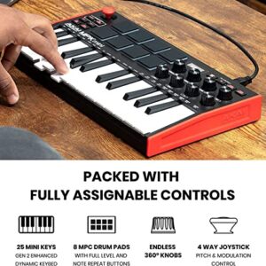 AKAI Professional MPK Mini MK3 - 25 Key USB MIDI Keyboard Controller With 8 Backlit Drum Pads, 8 Knobs and Music Production Software Included